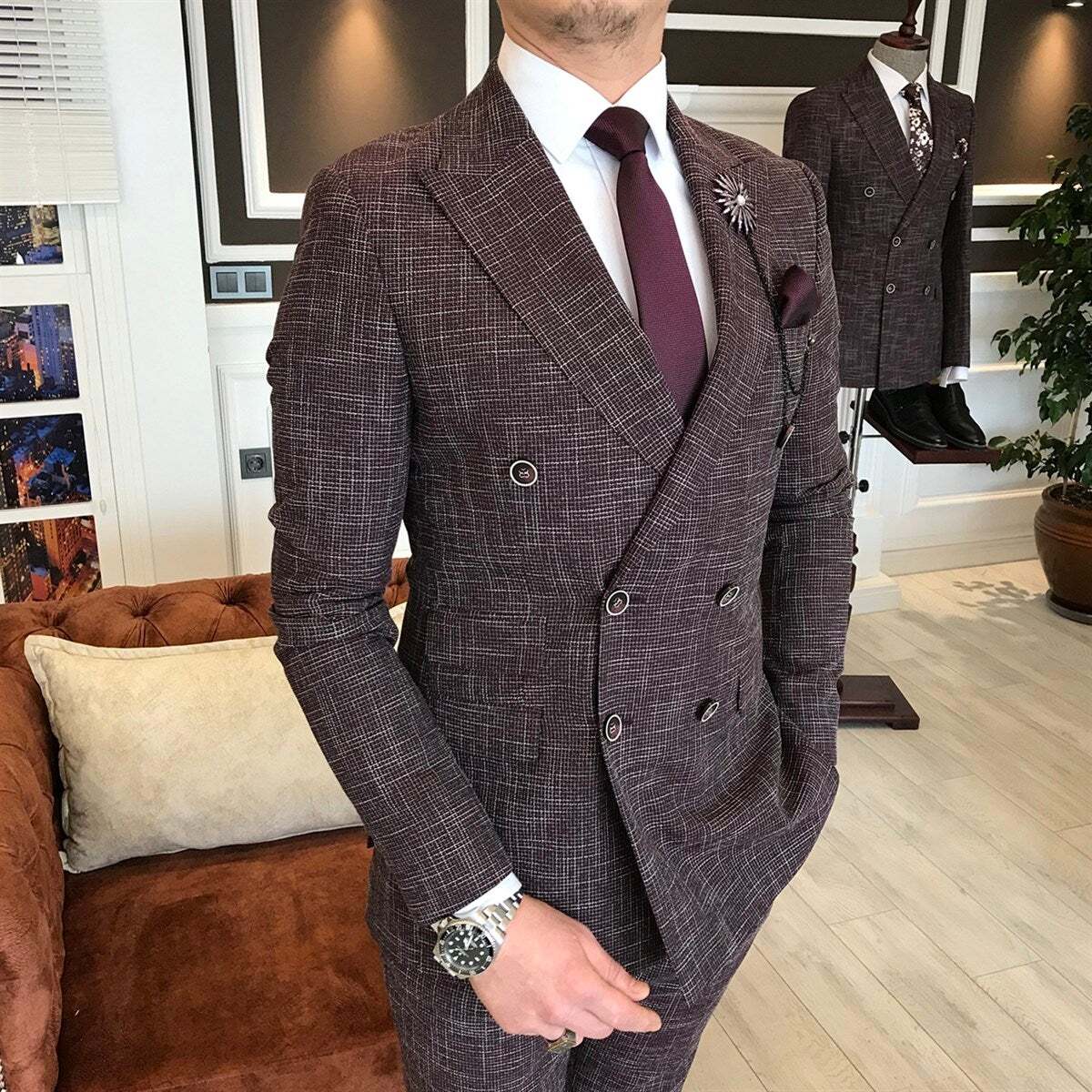 Bordeaux Double Breasted Suit 2-Piece - BELAYABA