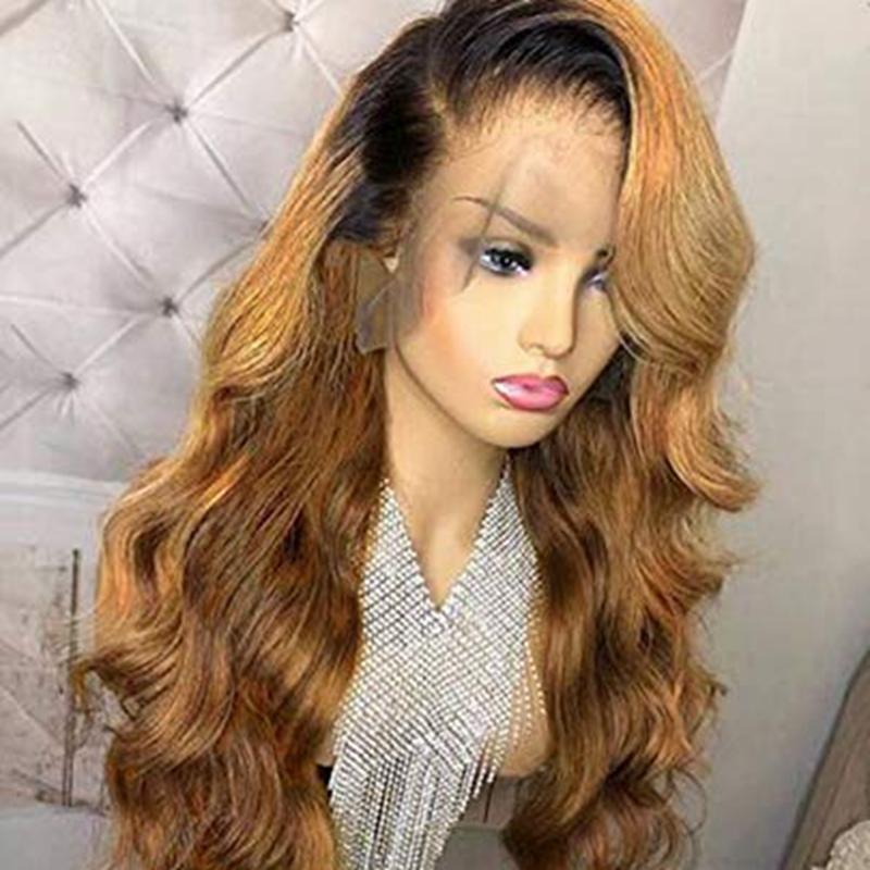Hightlight Black Gradient Gold Long Hair Body Wave Wig - Rimisneaker